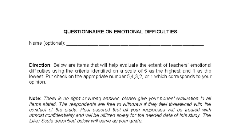 Modified Questionnaire on Emotional Difficulties and Productivity - Studocu