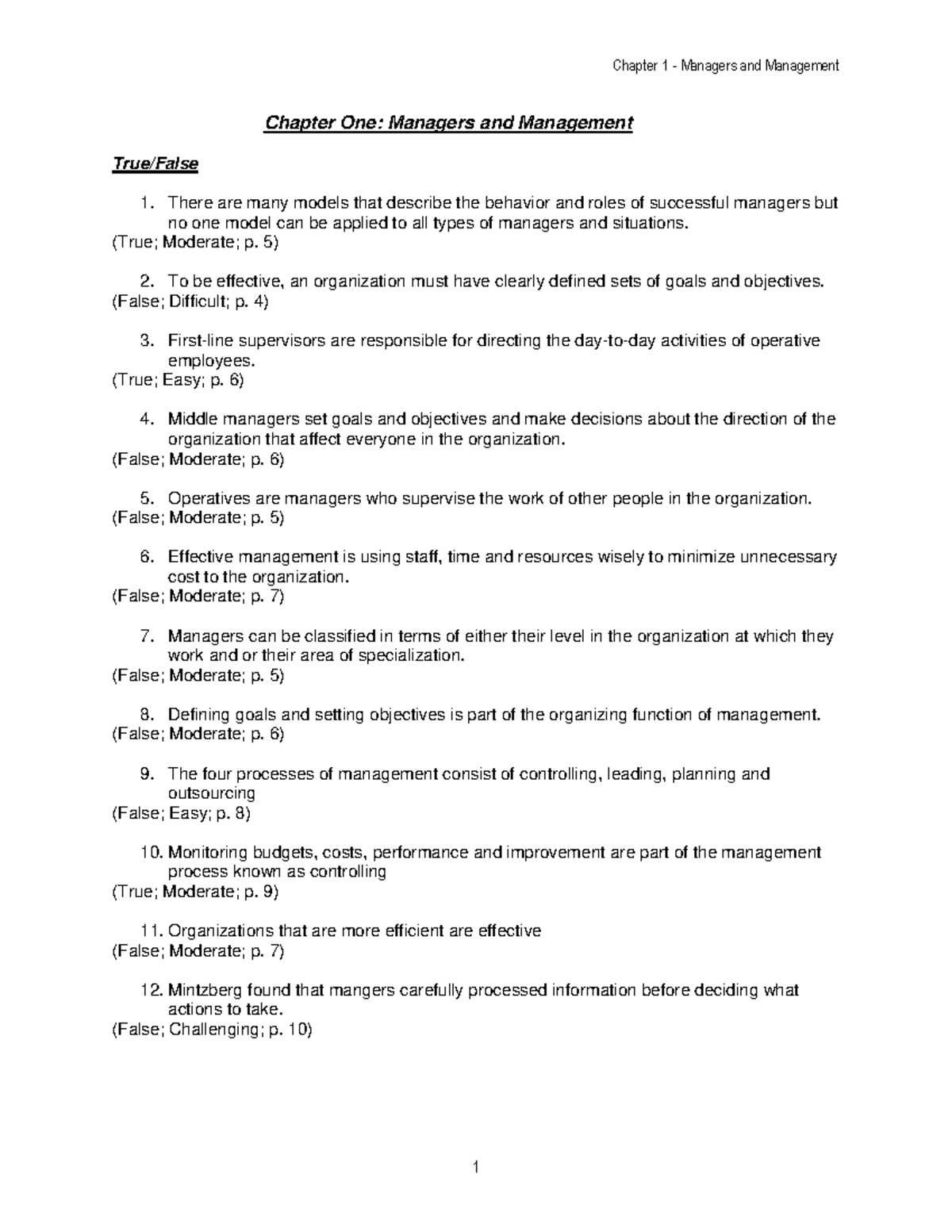 Practice Questions for Chapter 1 - MNGT 101: Managers and Management ...