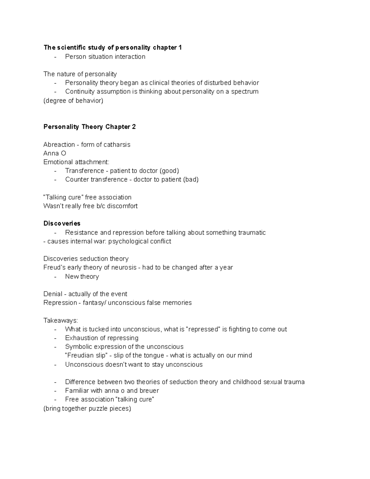 Psychology 101: Notes on Personality - Ch 1 & 2 Insights and Theories ...