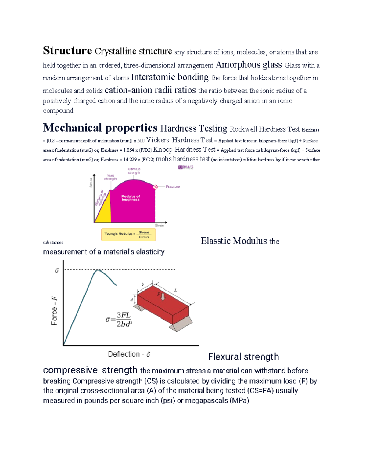 Material Science - Crystalline Structure & Mechanical Properties Notes ...