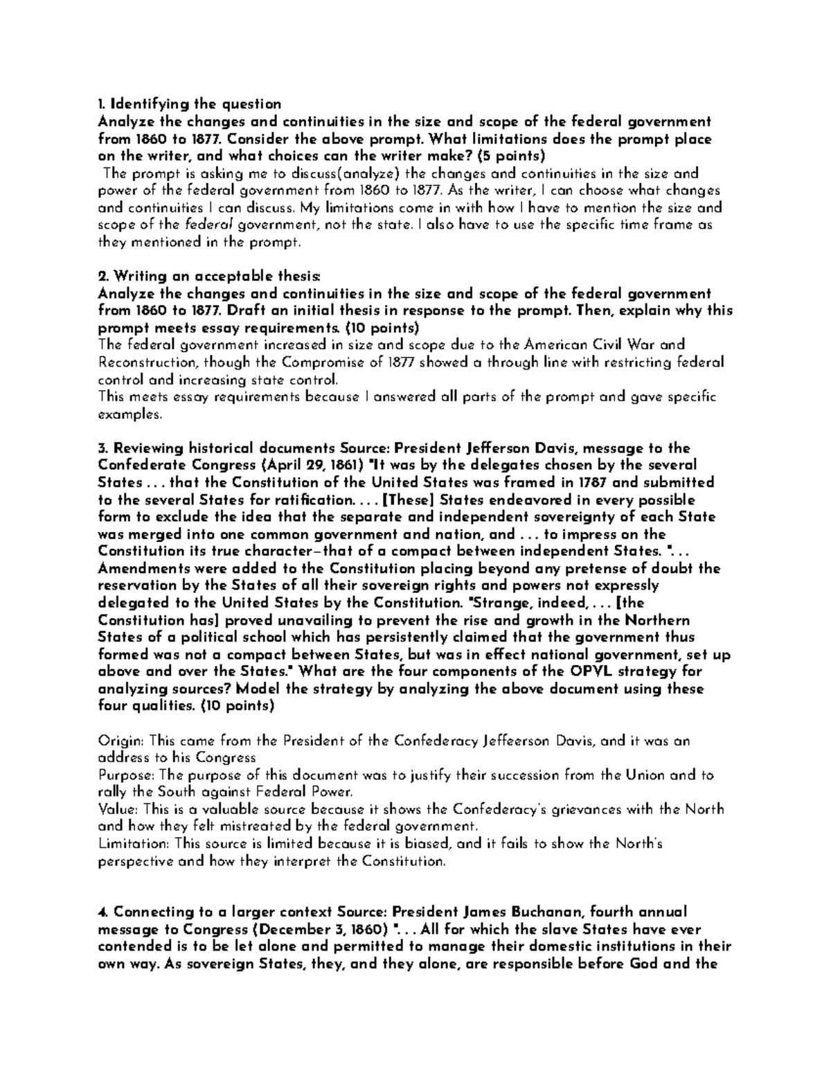 Analyzing Federal Government Changes (1860-1877): DBQ Essay Guide - Studocu