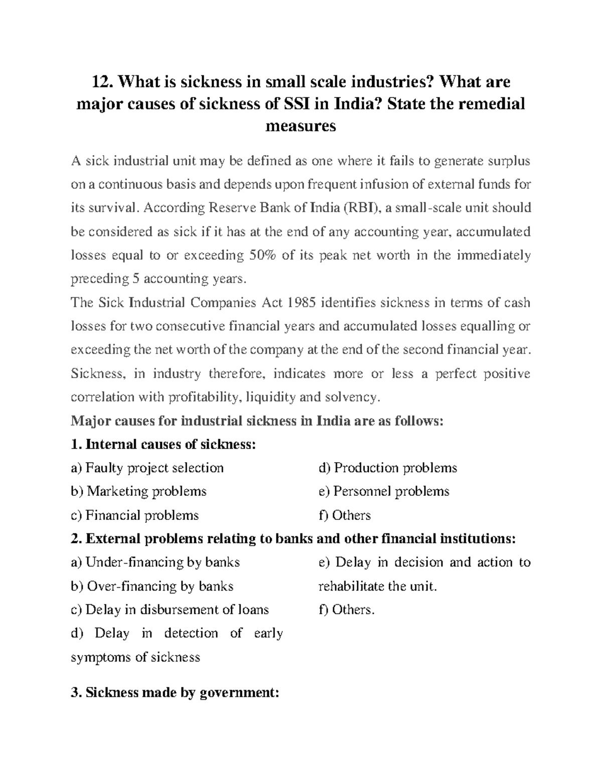 Causes and Remedies for Sickness in Small Scale Industries (SSI) - Studocu