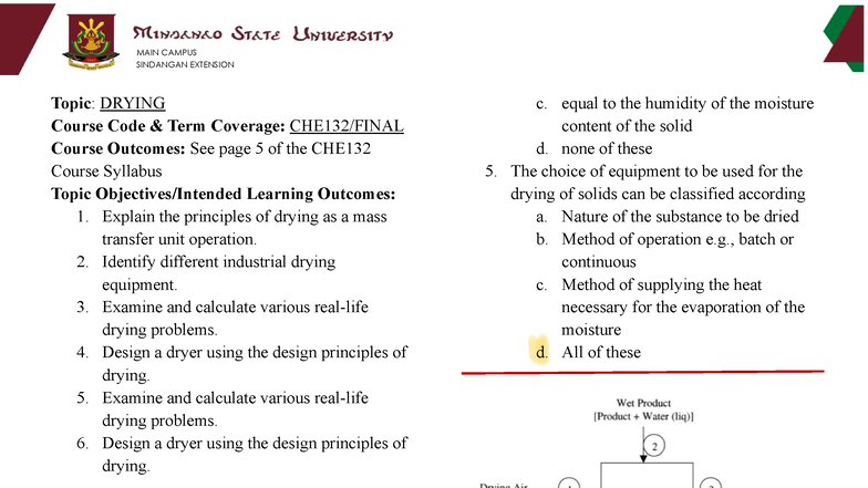 CHE132 Drying Summary: Principles, Equipment, and Design - Studocu