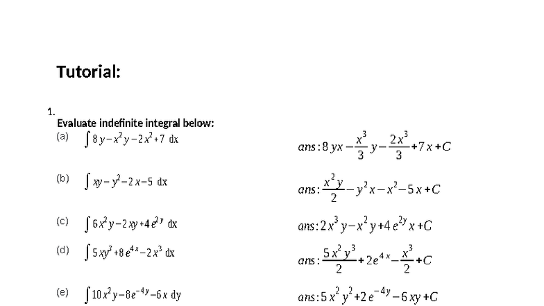 Tutorial: Multiple Integrals Part 1 - Studocu