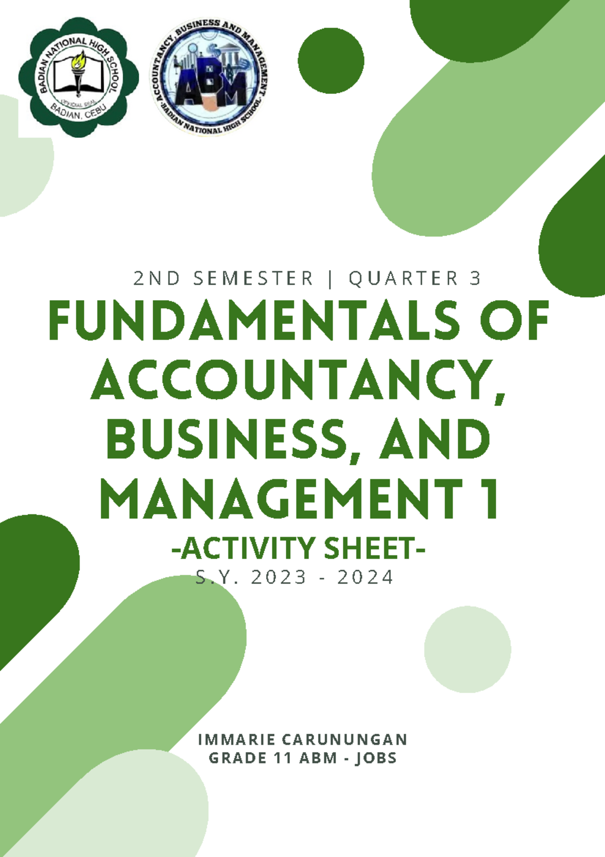 FABM 1 - Q3 Activity Sheet: Understanding Accounting Equations and ...