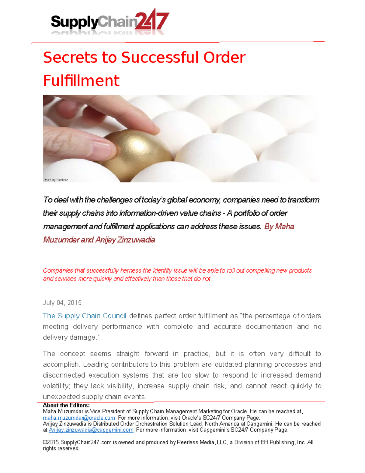 Supplychain 24-7 - Secrets TO Succesful Order Fulfillment - Secrets to ...