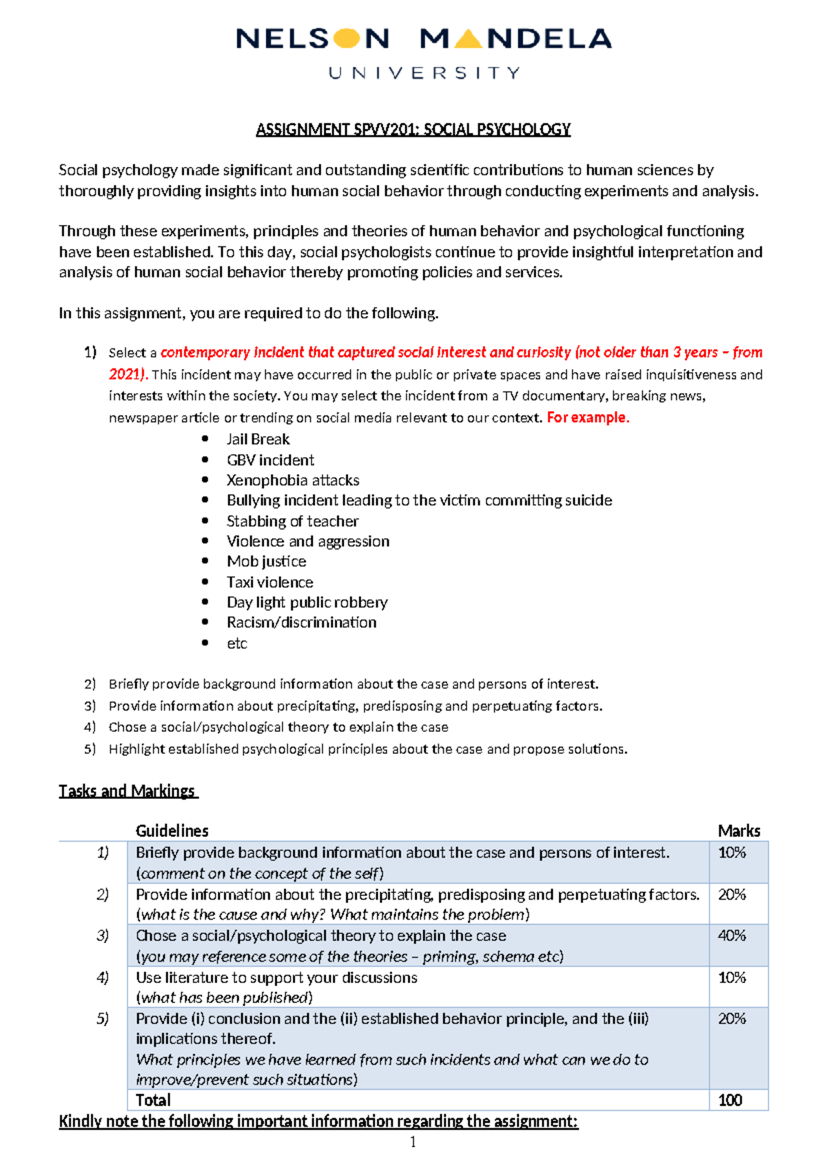 SOCIAL PSYCHOLOGY ASSIGNMENT SPVV201: Analysis of Contemporary ...