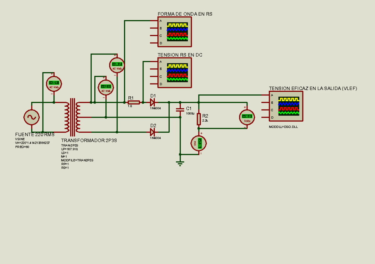 Nuevo proyecto - notas - D 1N D 1N R 1. C 1000u R 2 AC Volts +12 ...