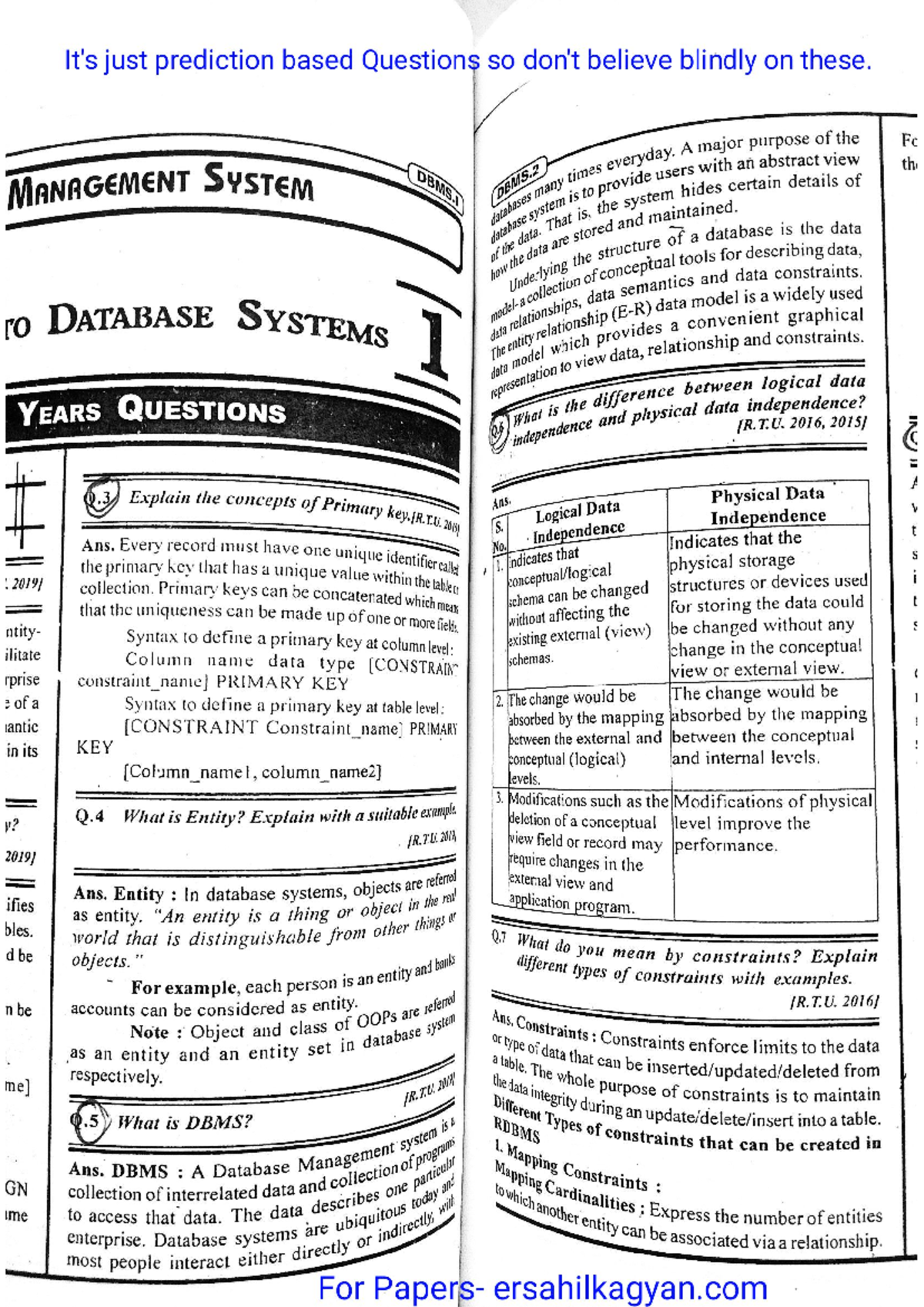 DBMS.2 B.Tech (IV Sem.) C.S. Solved Papers: Key Concepts and Questions ...