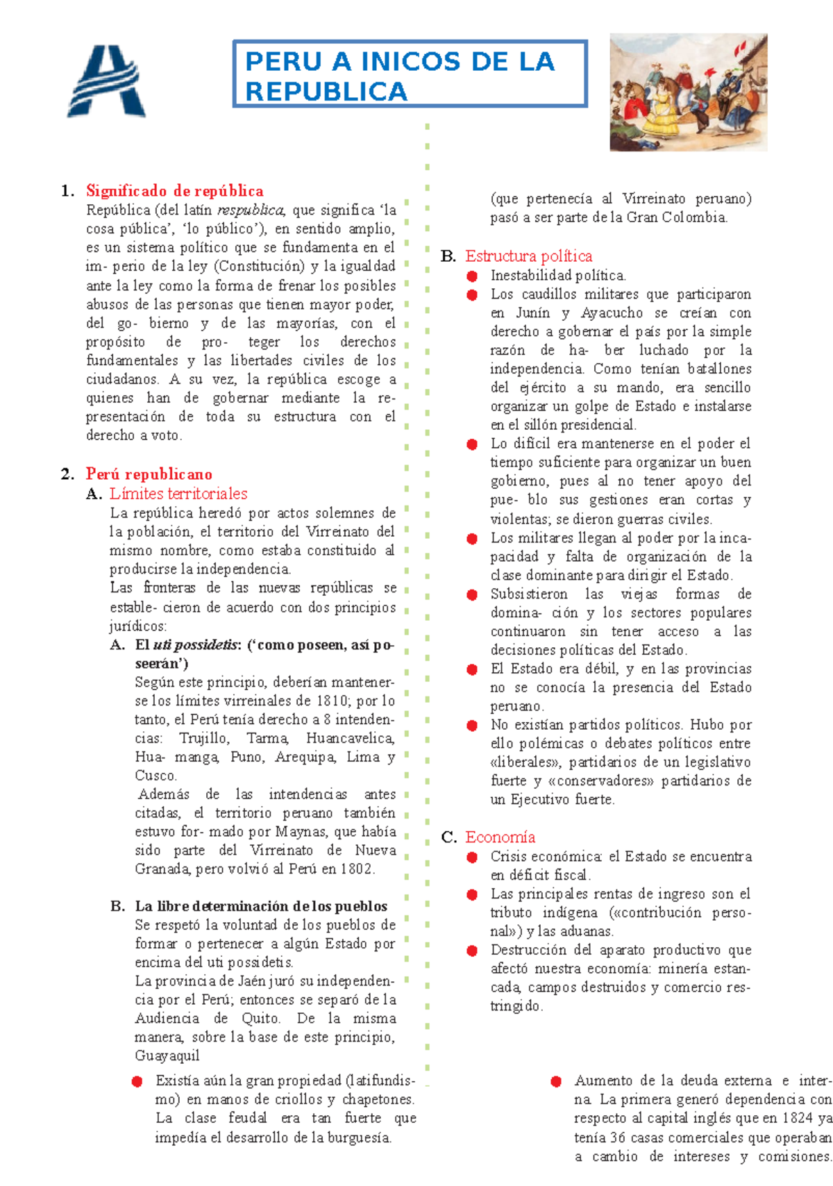 Perú a Inicios de la República: Ficha Informativa Histórica - Studocu