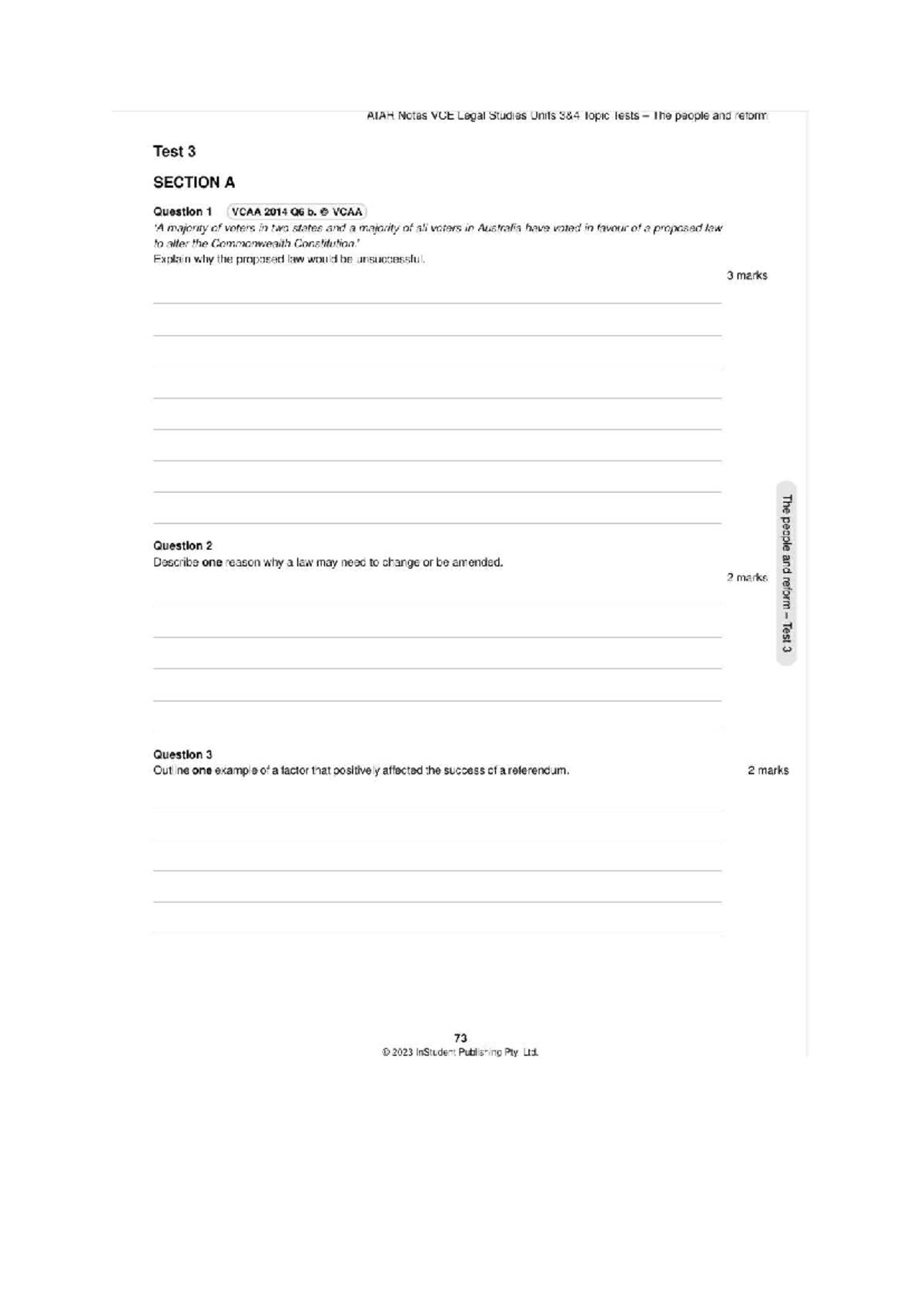 VCE Legal Studies Unit 4 AOS 2 Test 3 Notes on People and Reform - Studocu