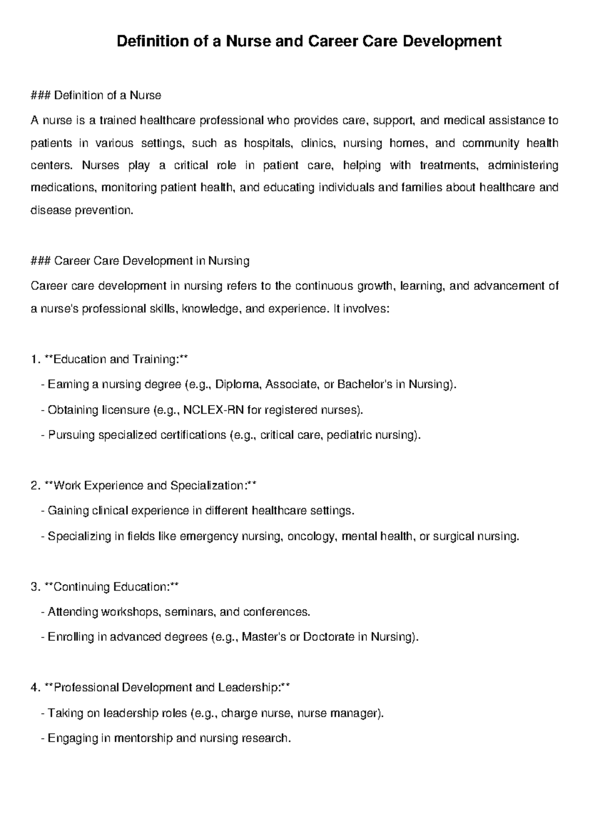 Nursing Career Development: Paths to Professional Growth and Success ...