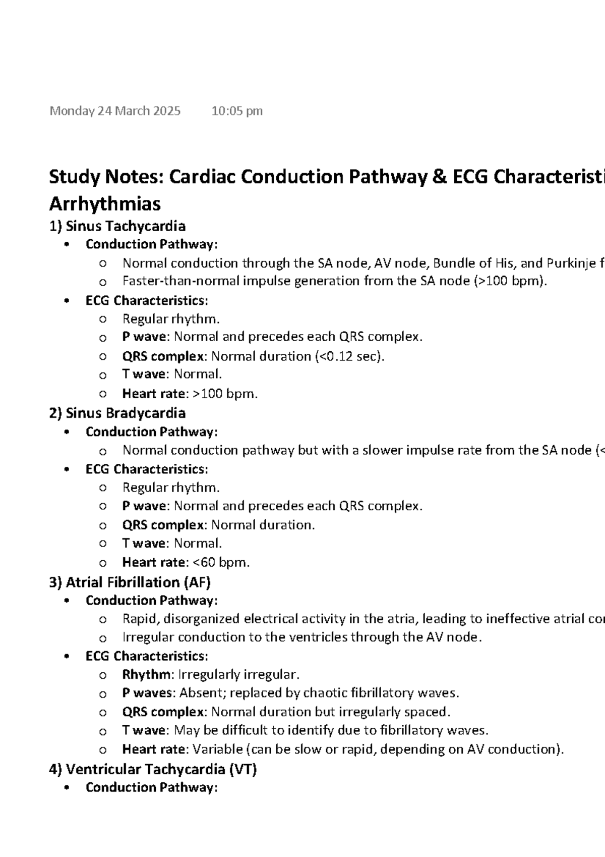 Study Notes: Cardiac Conduction Pathway & ECG Characteristics (2025 ...