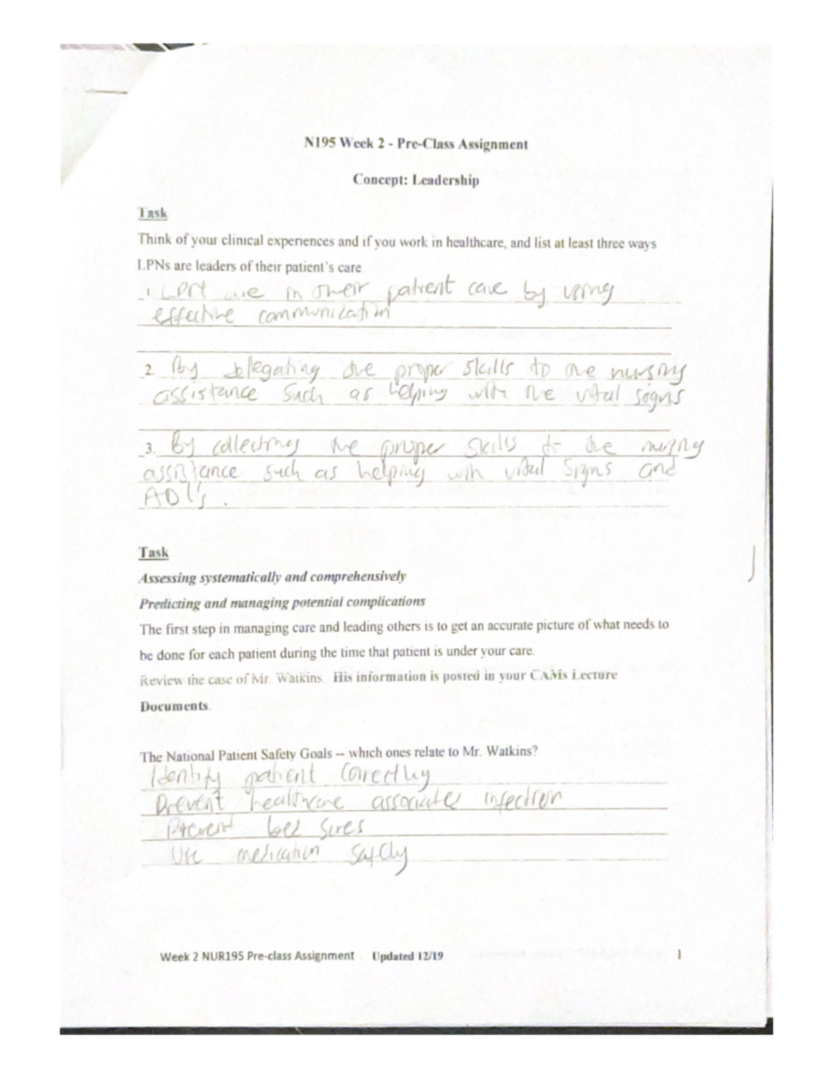 N195 Week 2 - Pre-Class Assignment - N195 Week 2 Assignment Concept ...