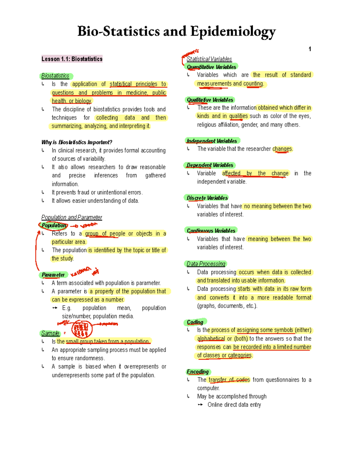 Epidemiology 1 Lesson 1.1: Introduction to Biostatistics and Variables ...