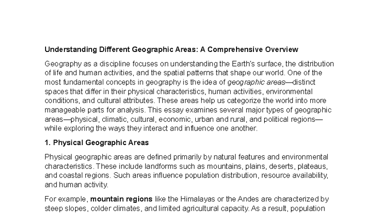 Geography 101: Exploring Major Geographic Areas and Their Interactions ...