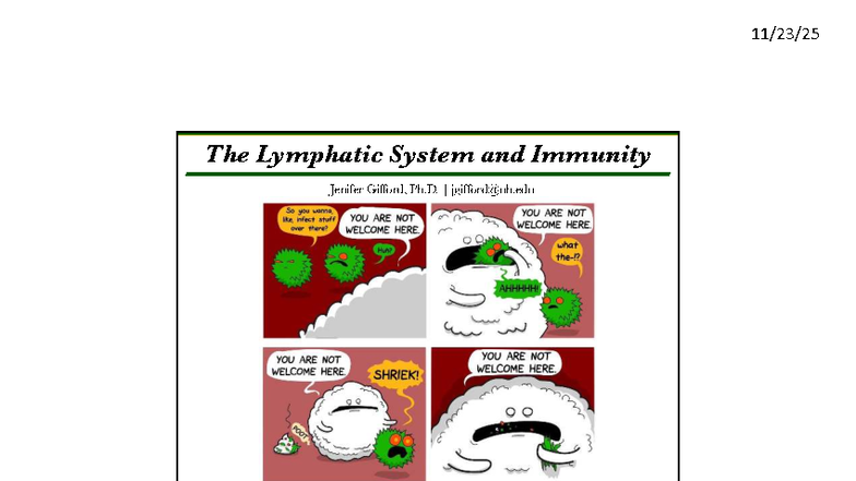 The Lymphatic System and Immune Response Overview - 1308SU25 Lecture ...
