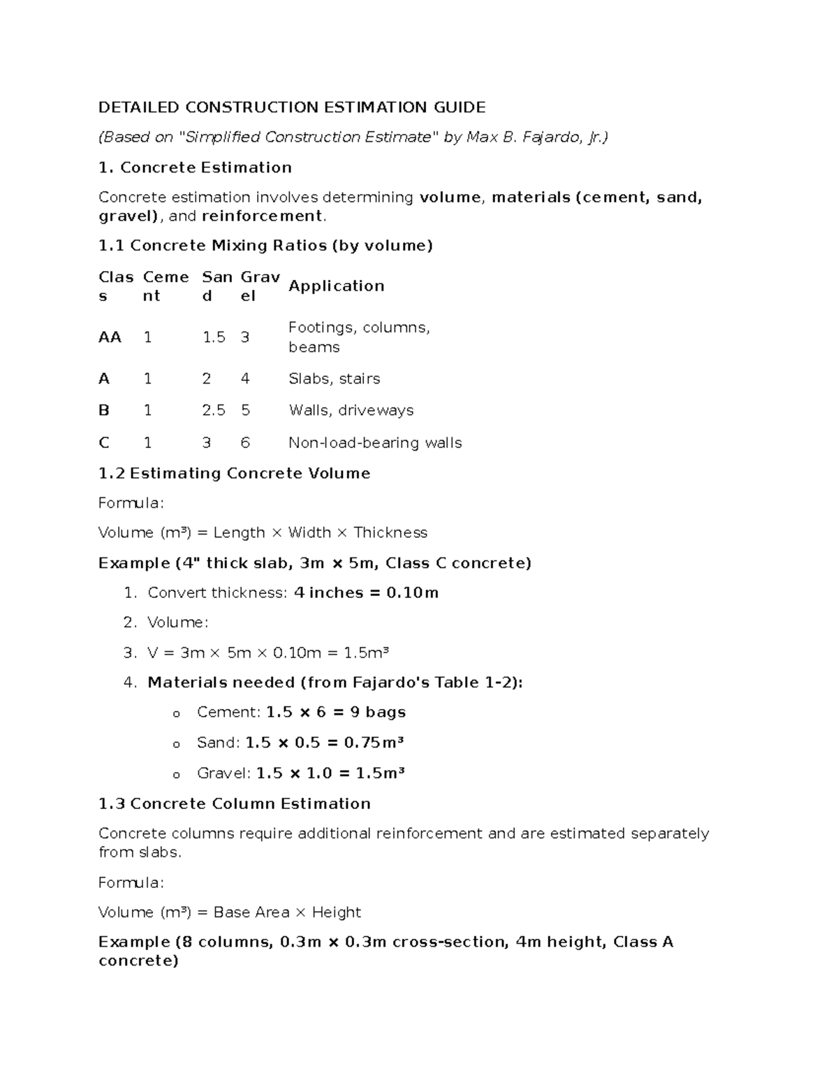 Construction Estimation Guide: Concrete, Masonry & More (CIV 101) - Studocu