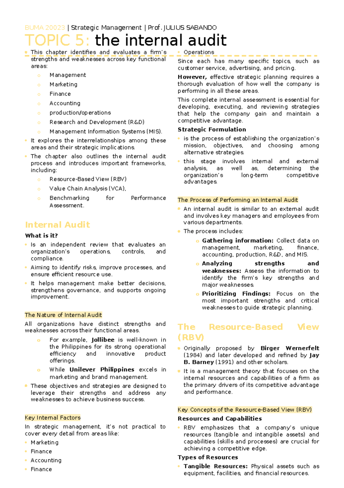 Topic 5 lecture - reviewer for strategic management. - BUMA 20023 ...