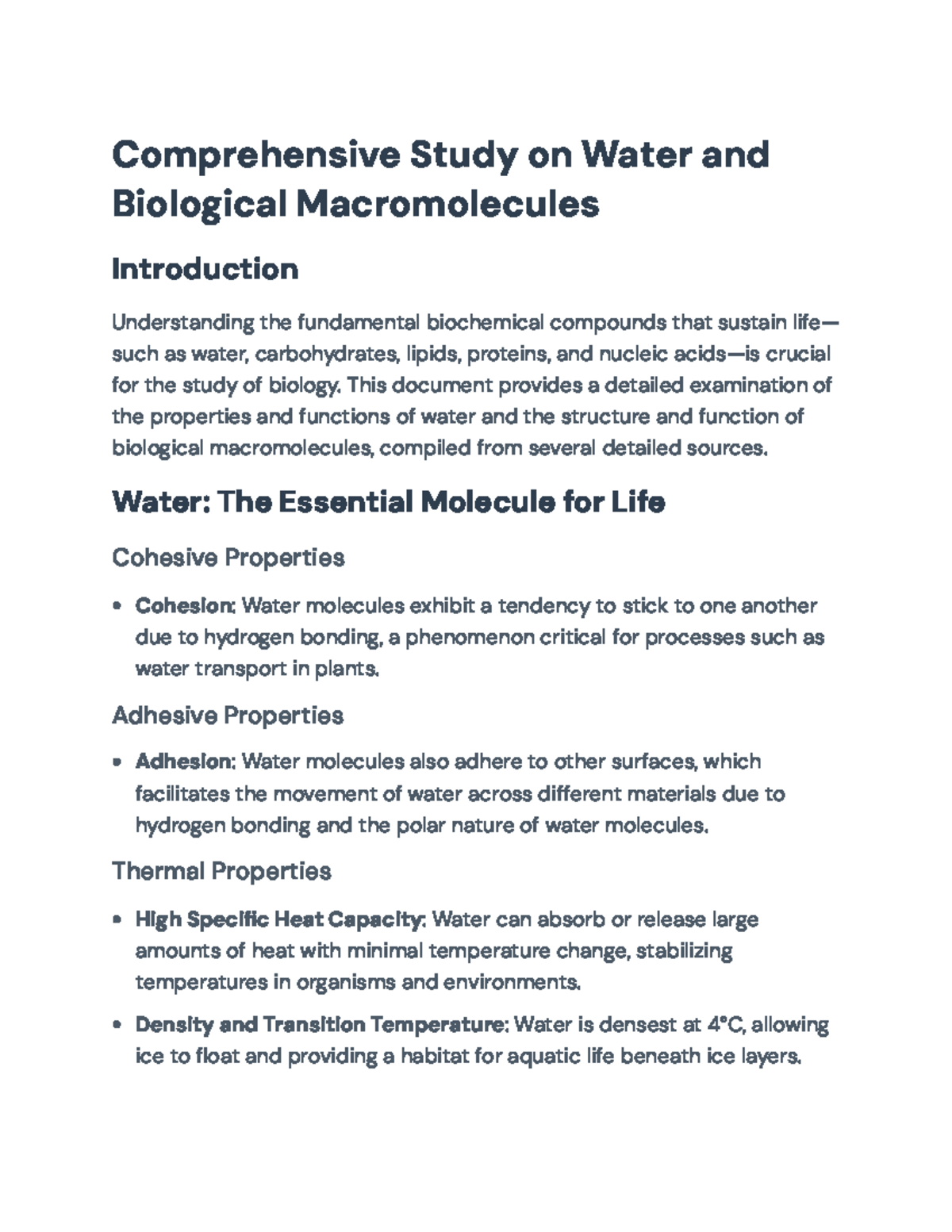 Comprehensive Overview of Water and Biological Macromolecules ...