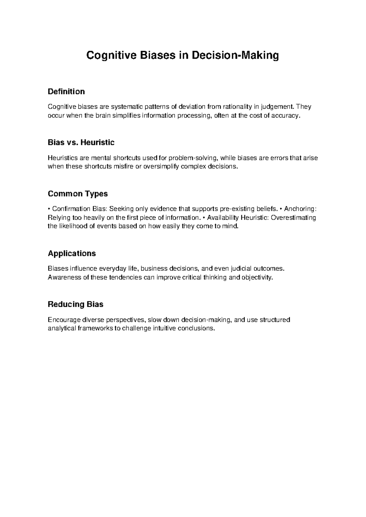 Cognitive Biases in Decision Making: Understanding and Mitigating ...