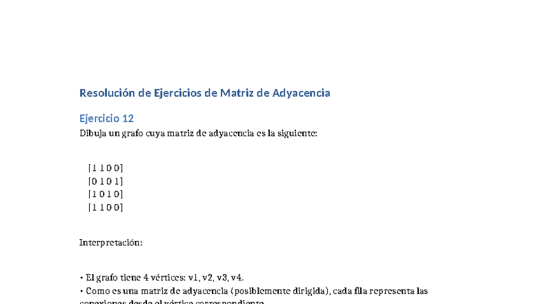 Resolución de Ejercicios de Matrices de Adyacencia - Ejercicios 12 y 18 ...