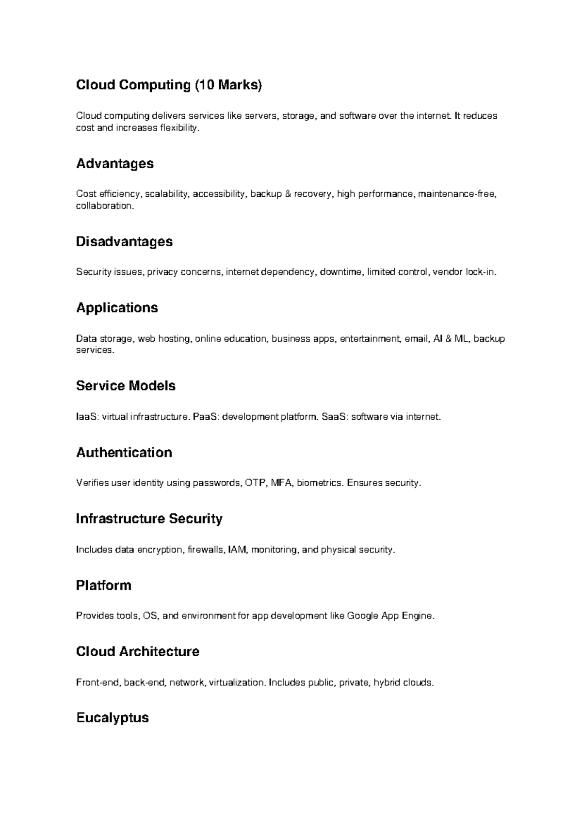 Cloud Computing Notes - BCA (10 Marks) - Studocu