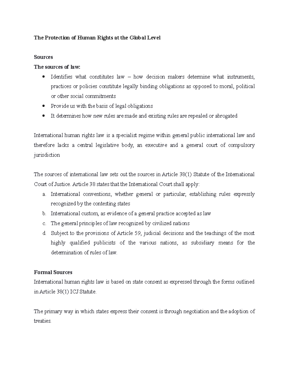 International Human Rights: Sources and Treaties Overview - Studocu