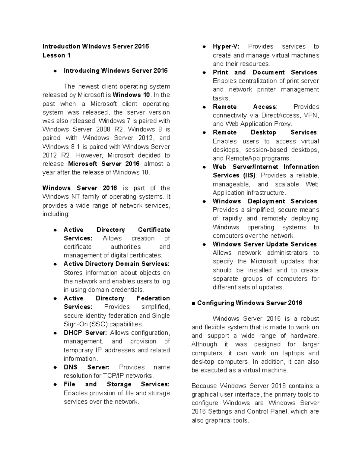 IT Networking: Windows Server 2016 Overview and Configuration (Lesson 1 ...