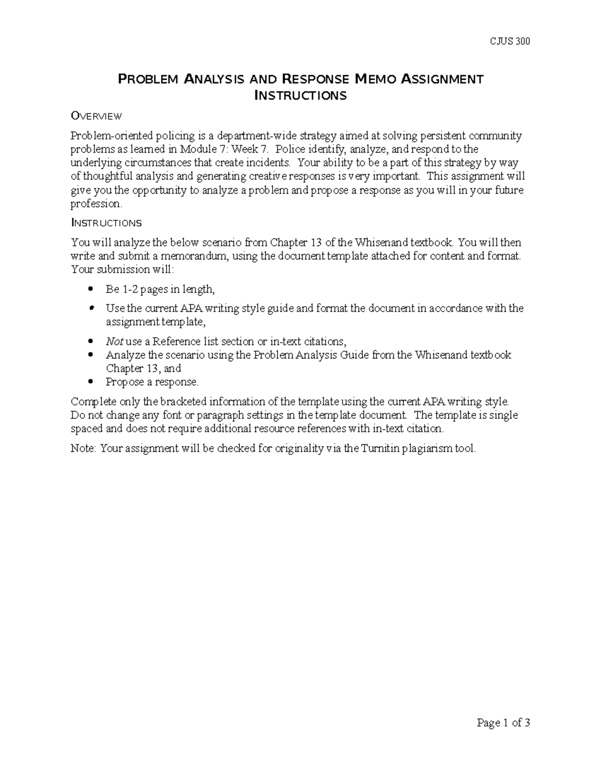 CJUS 300 - Problem Analysis & Memo Response Assignment Guidelines - Studocu