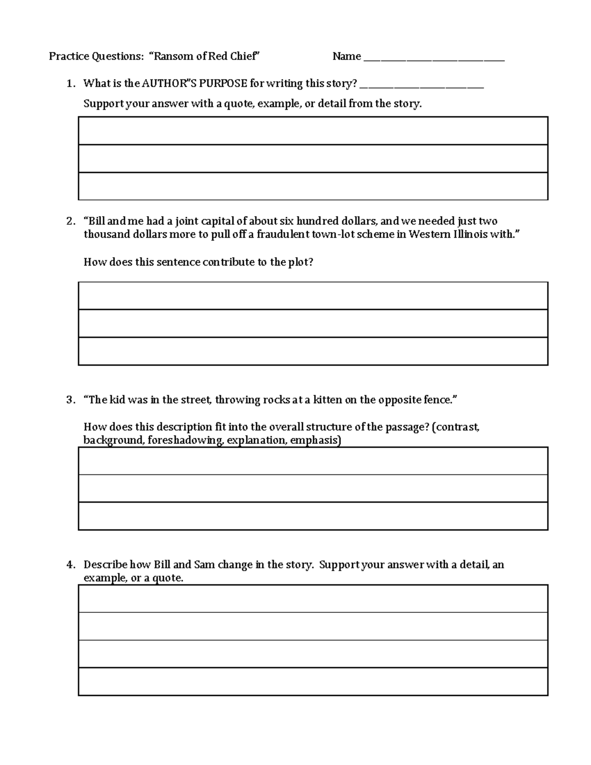 Red Chief Worksheet: Analysis Questions & Themes (ENG 101) - Studocu