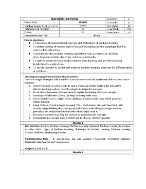 ML-BCS602 - Machine Learning Syllabus for Semester 6 - Studocu