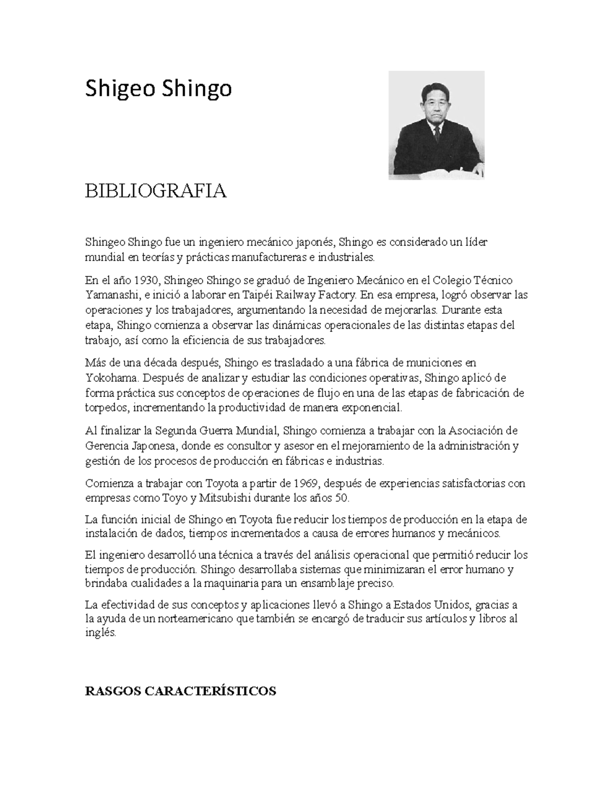 Biografía y Aportaciones de Shigeo Shingo en Manufactura - Studocu