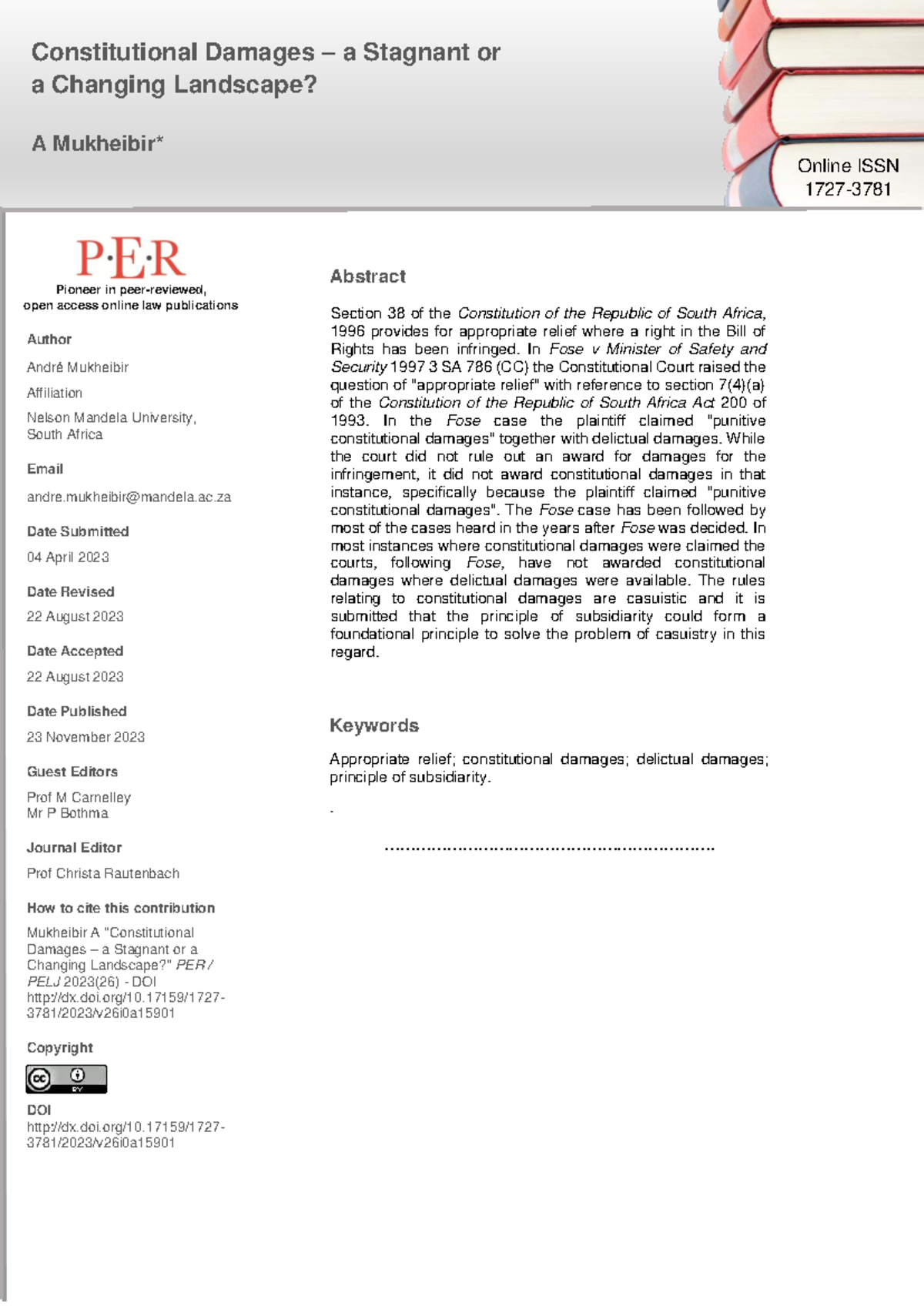 Constitutional Damages: A Stagnant or Changing Landscape? MUKHEIBIR PER ...