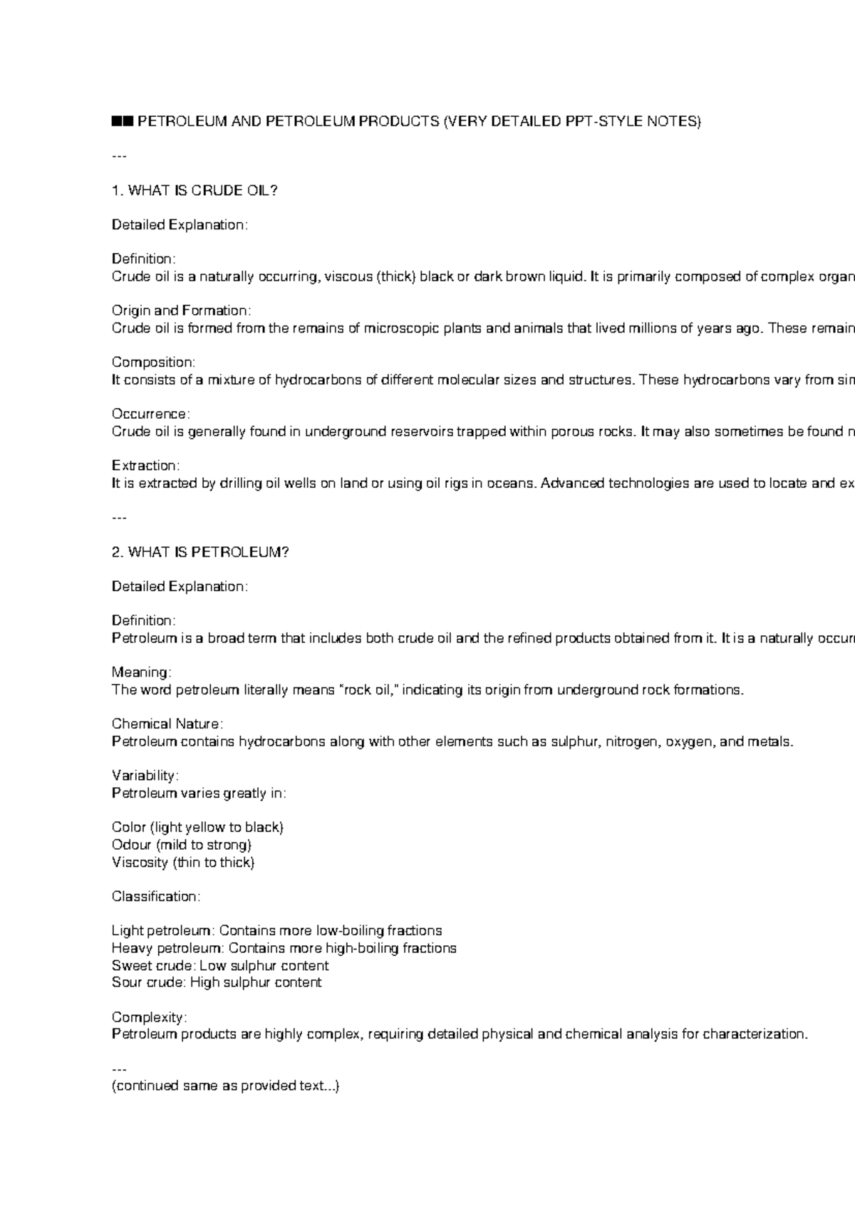 PET 101: Detailed Notes on Crude Oil and Petroleum Products - Studocu