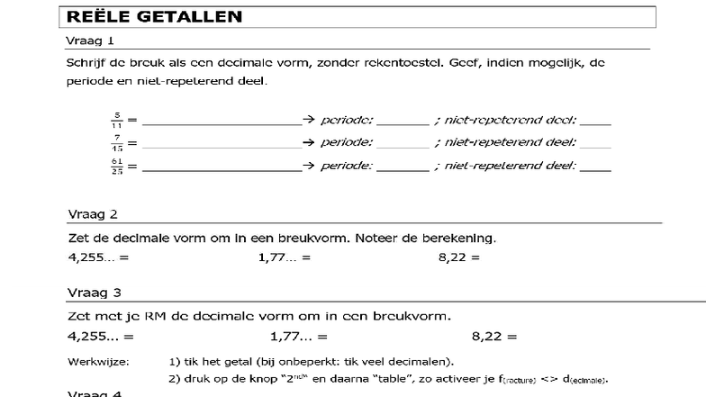 Wiskunde Oefeningen: Reële Getallen en Breuken - Vraagstukken - Studocu
