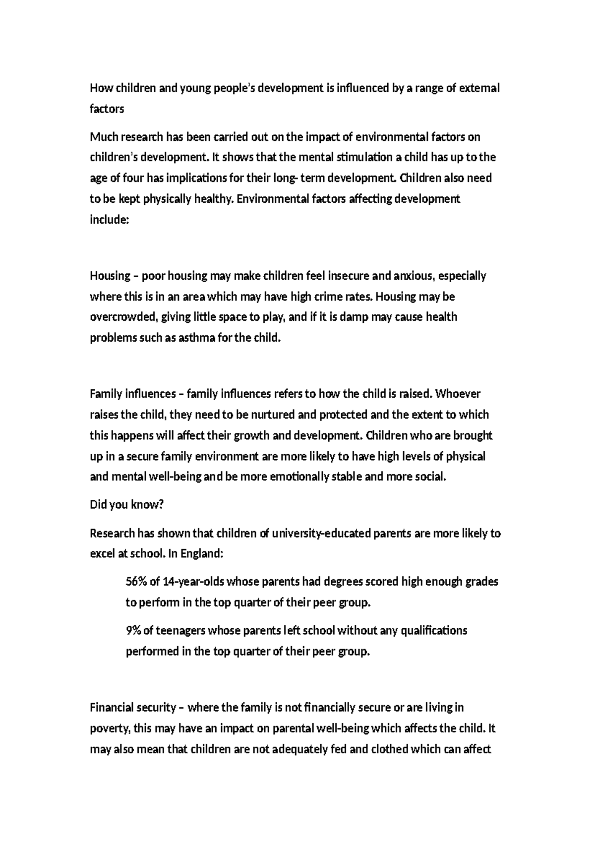 L3Q4 - Child Development: Impact of External Factors on Growth - Studocu