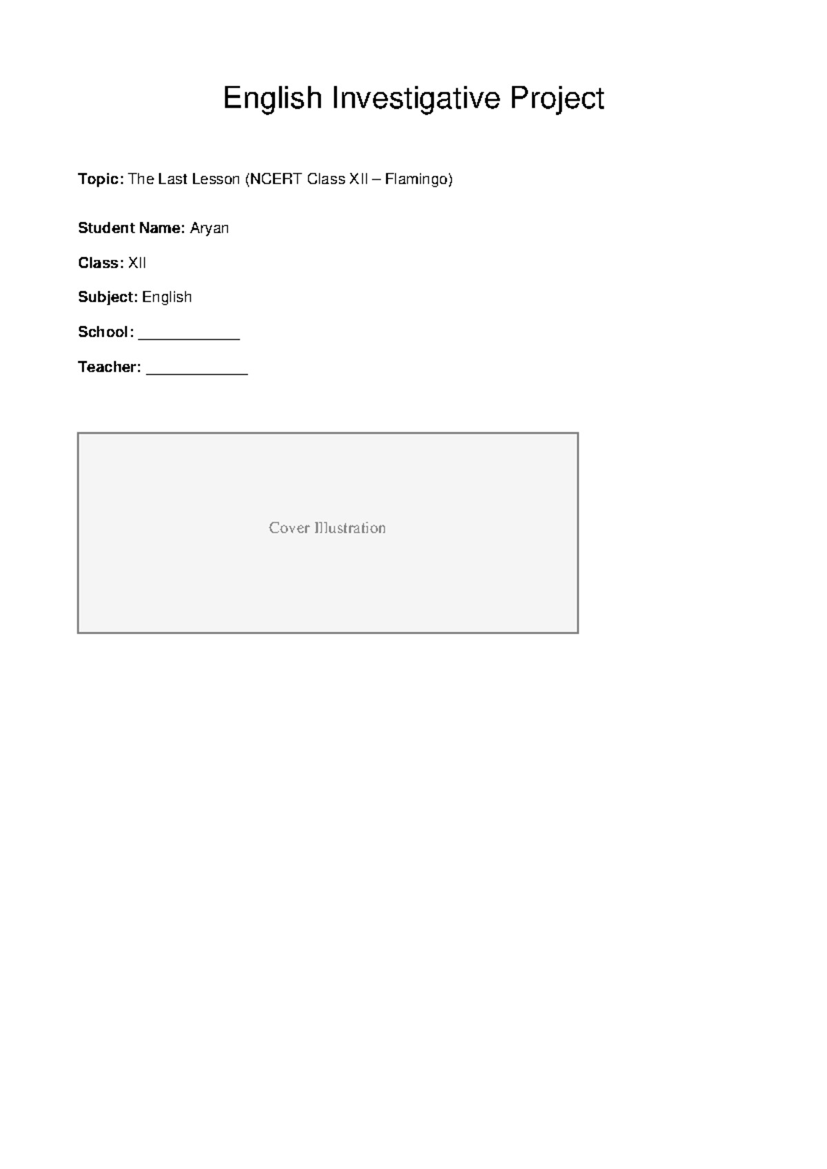 Class XII English Project: The Last Lesson Analysis - Studocu