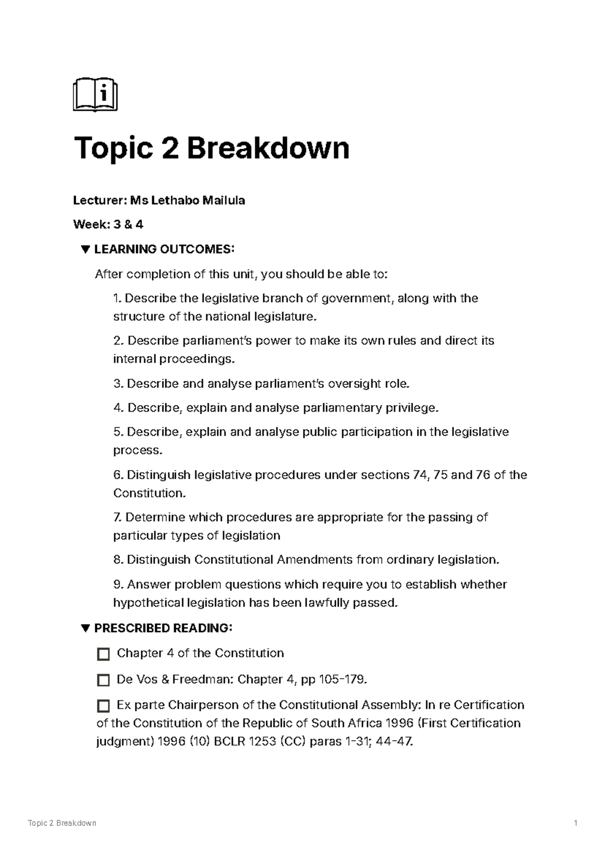 Topic 2 Breakdown - Topic 2 Breakdown 1 Topic 2 Breakdown Lecturer: Ms ...