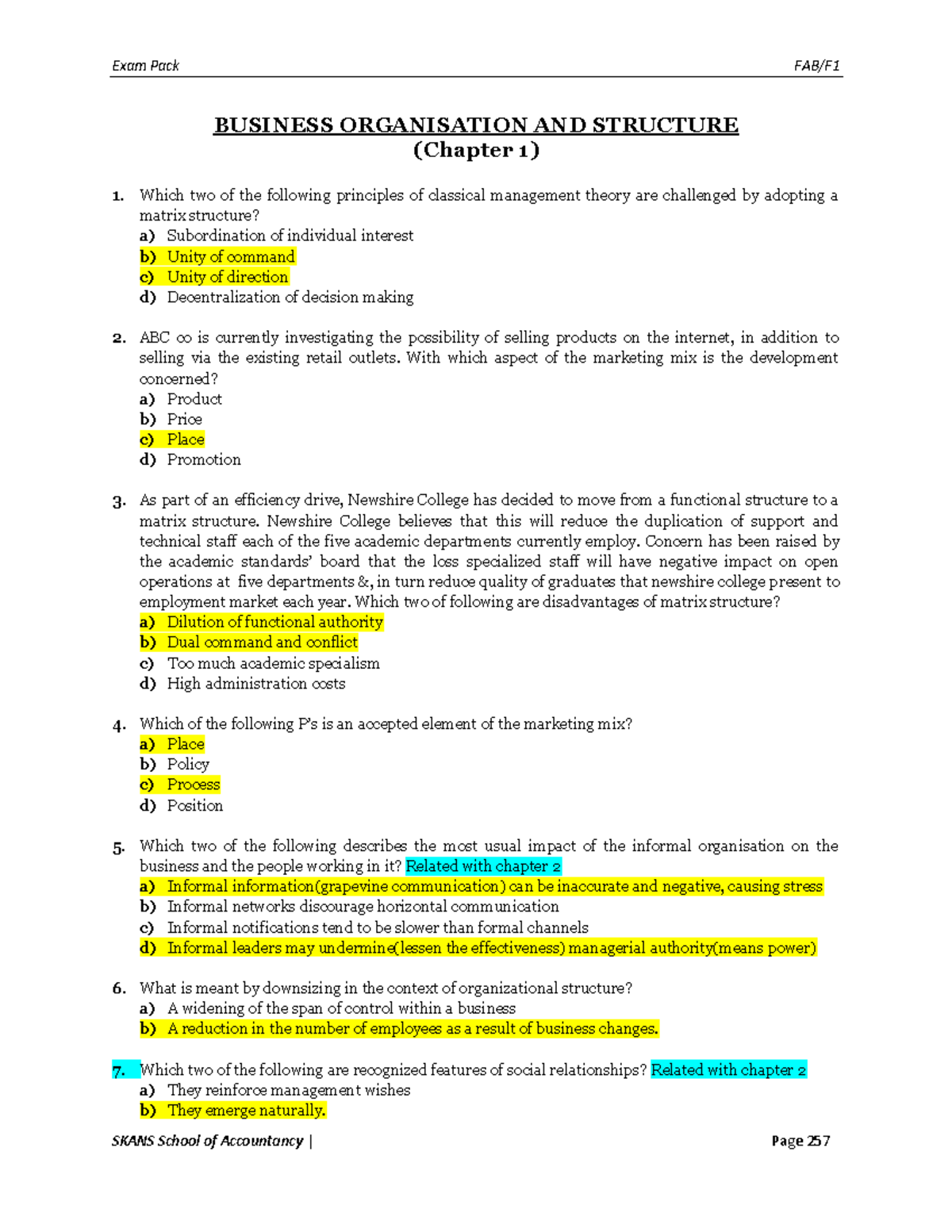 BT Question Bank - Business Organisation & Structure Exam Pack - Studocu