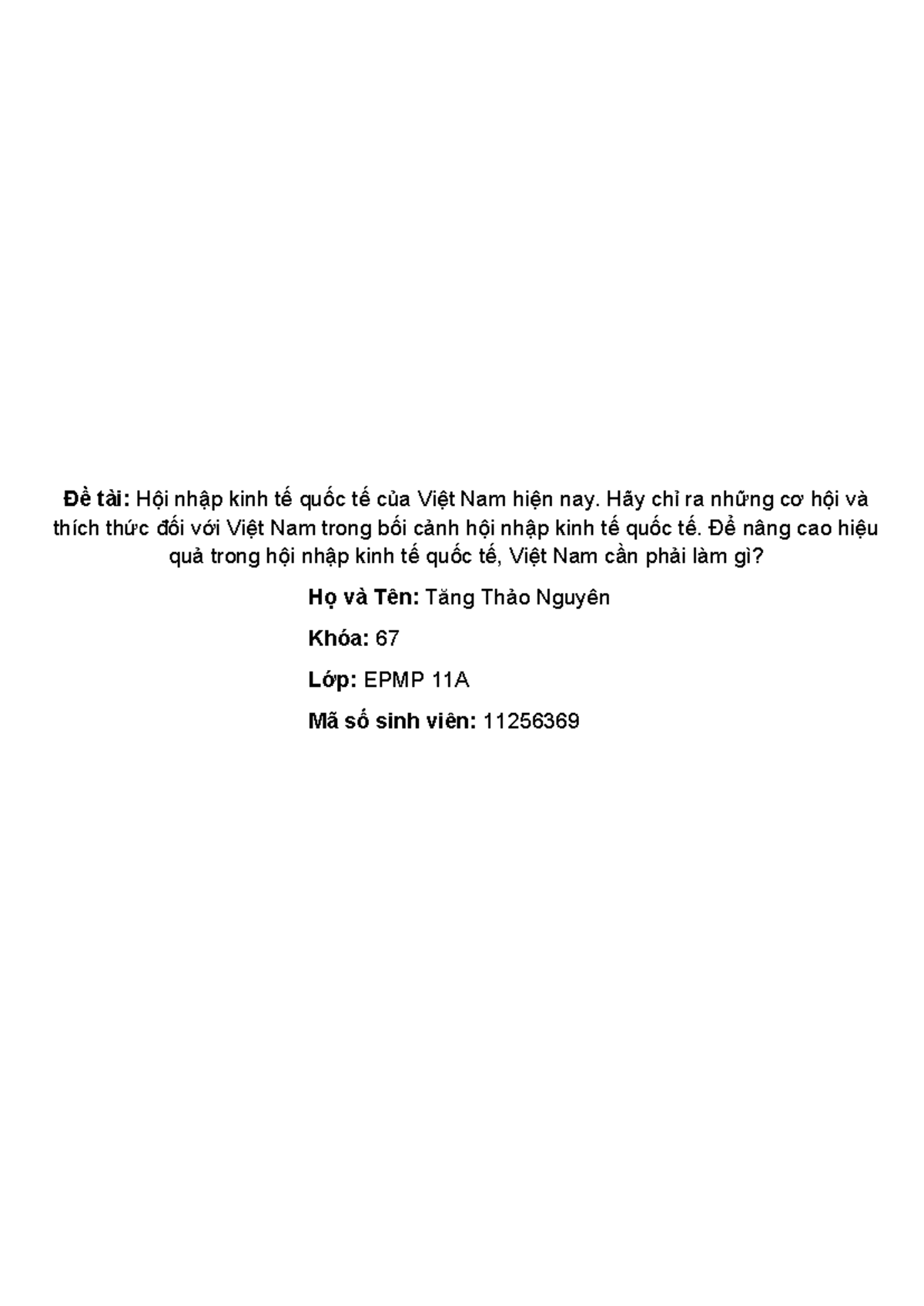 Hội Nhập Kinh Tế Quốc Tế Của Việt Nam: Cơ Hội & Thách Thức (EPMP 11A ...