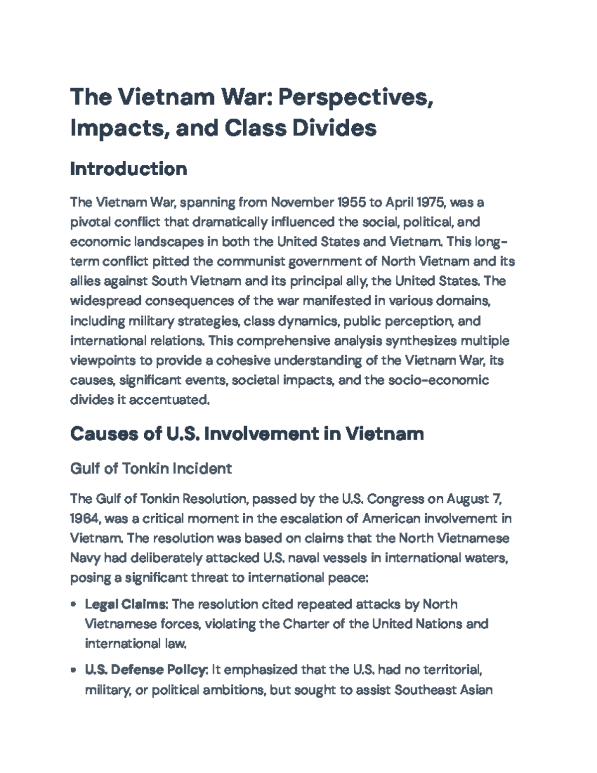 The Vietnam War: Social Class Divides and its Lasting Impacts - The ...