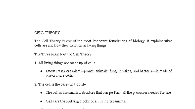 CELL Theory - Important Concepts and Key Scientists Review - Studocu