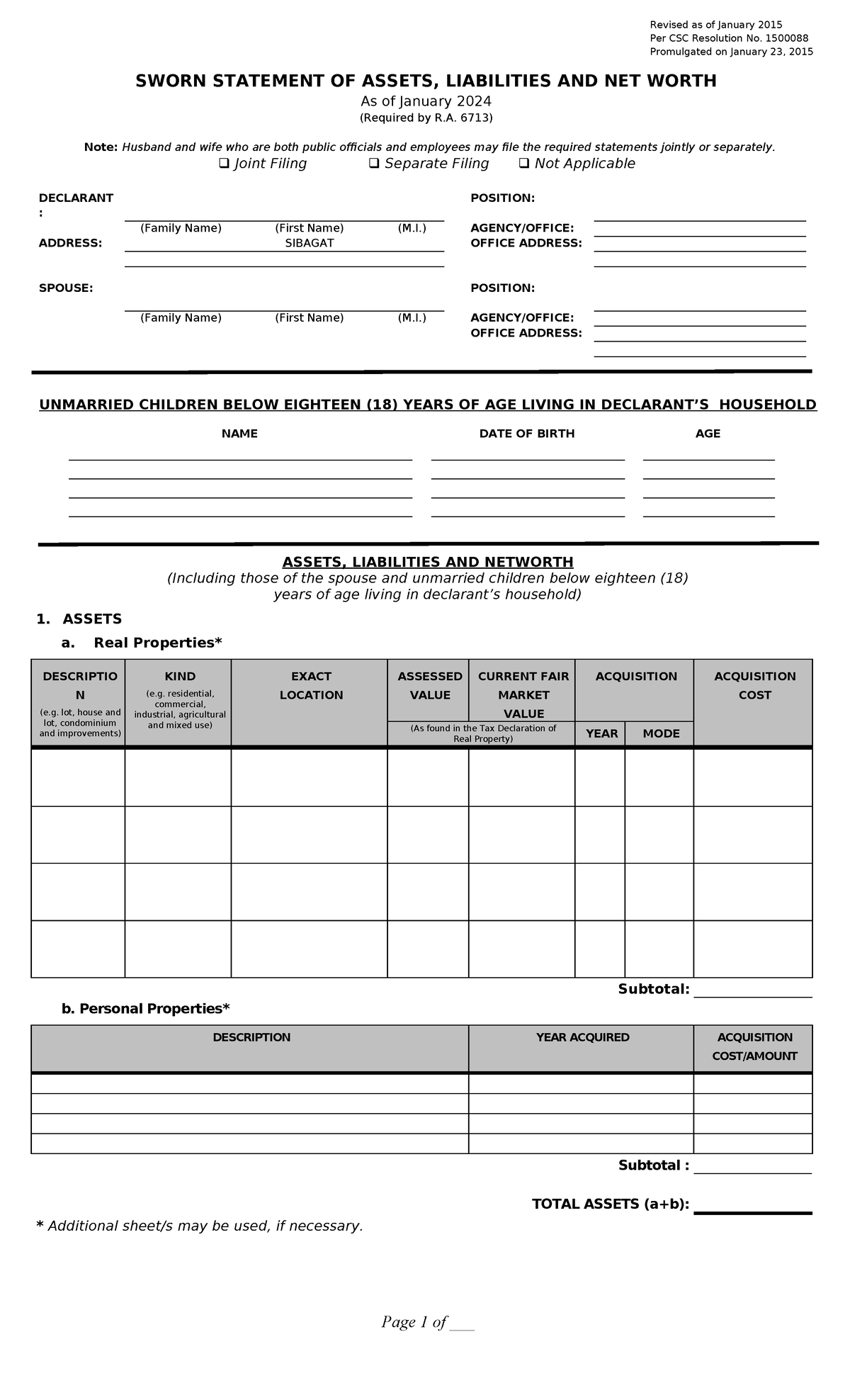2015 SALN Form - SALN - Revised as of January 2015 Per CSC Resolution ...