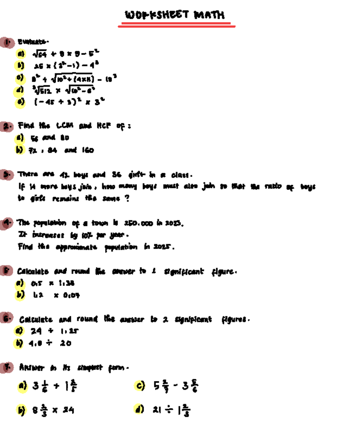 Worksheet MATH 1: Practice Problems and Solutions - Studocu