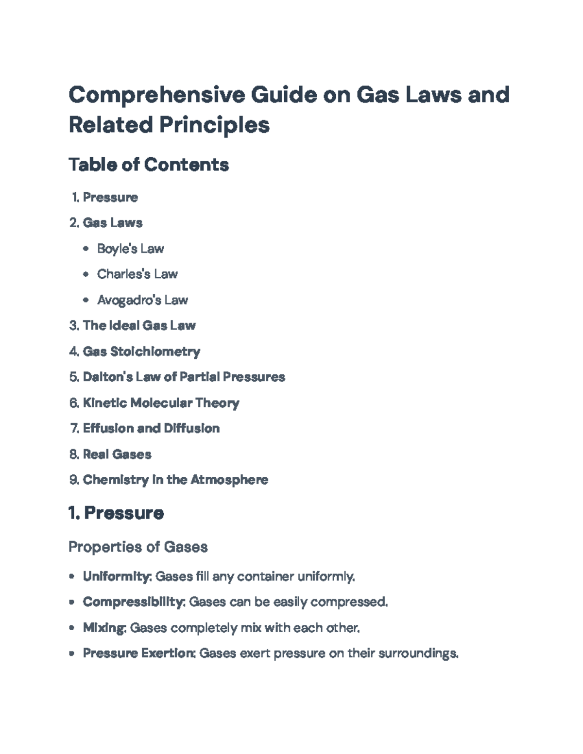 Comprehensive Guide on Gas Laws and Related Principles - Chem 101 ...