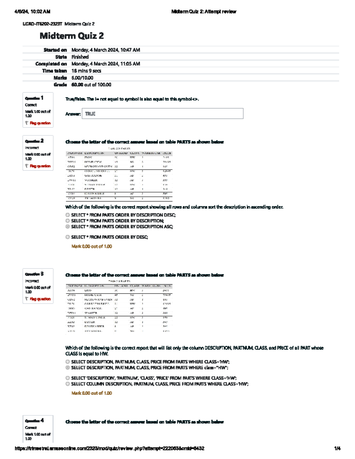 Midterm q2 - AM Midterm Quiz 2: Attempt review Midterm Quiz 2 Midterm Quiz 2 Started on Monday ...