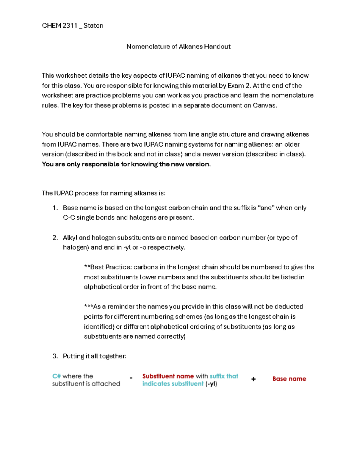 IUPAC Nomenclature of Alkanes: Key Concepts & Practice (CHEM 101) - Studocu