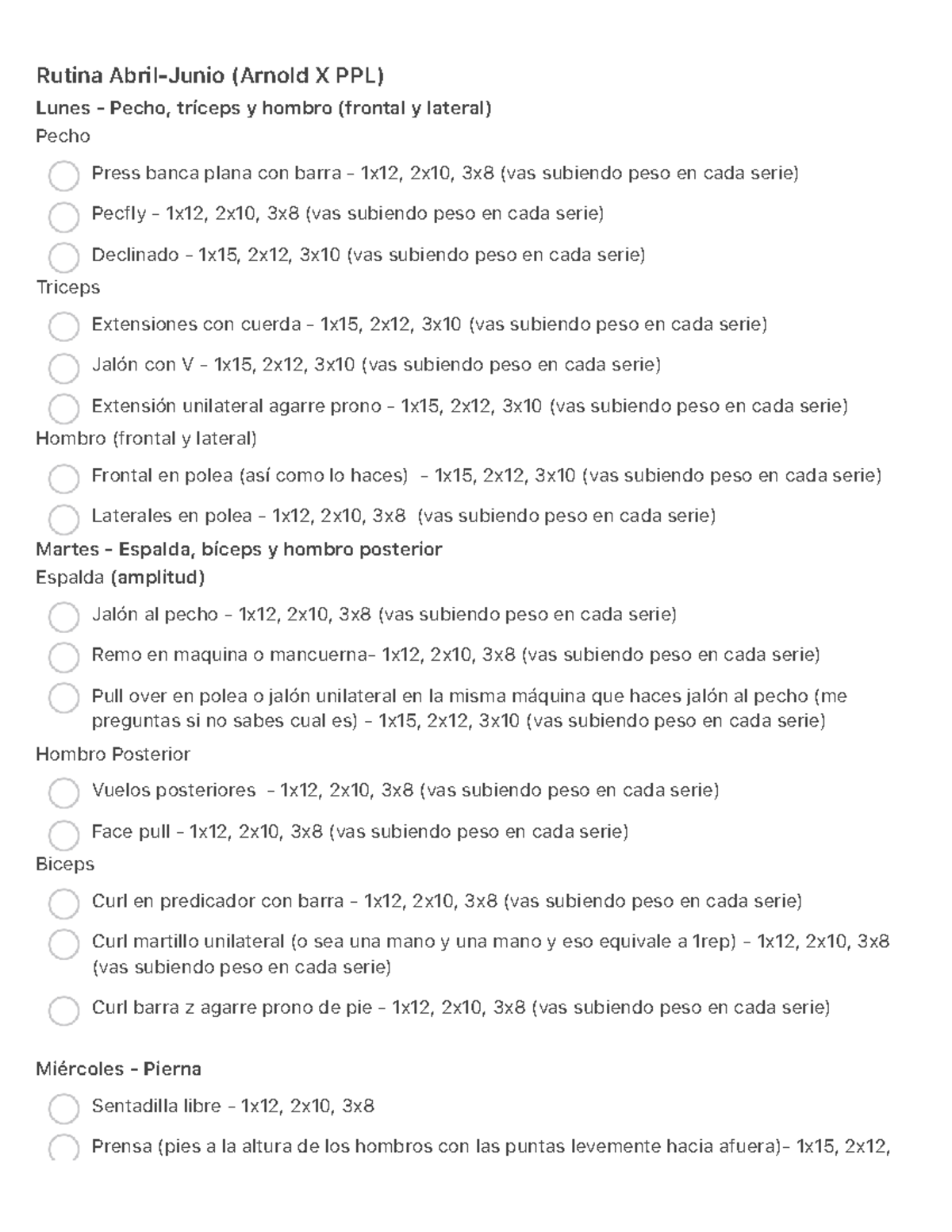 Rutina de Entrenamiento Arnold X PPL: Pecho, Tríceps y Hombros - Studocu