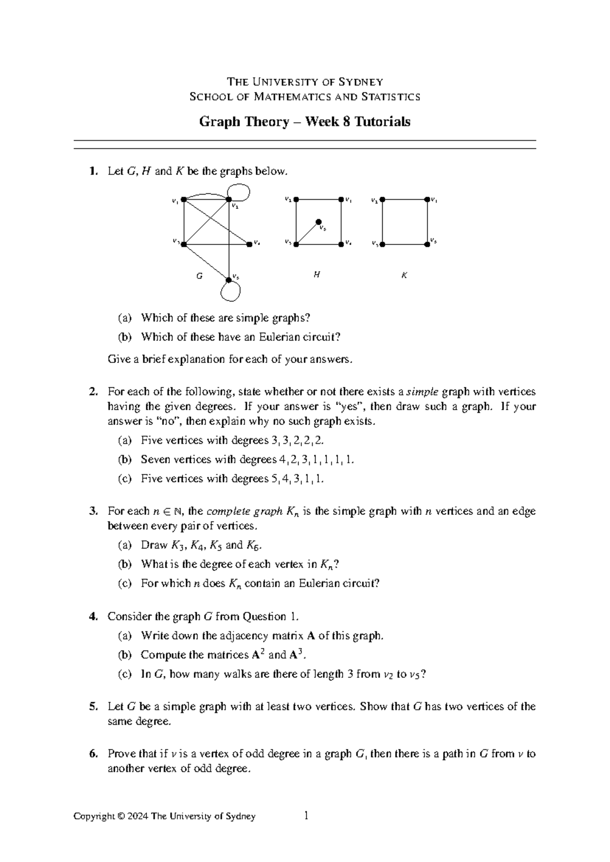 Graph Theory (MATH101) Week 8 Tutorial Questions - Studocu